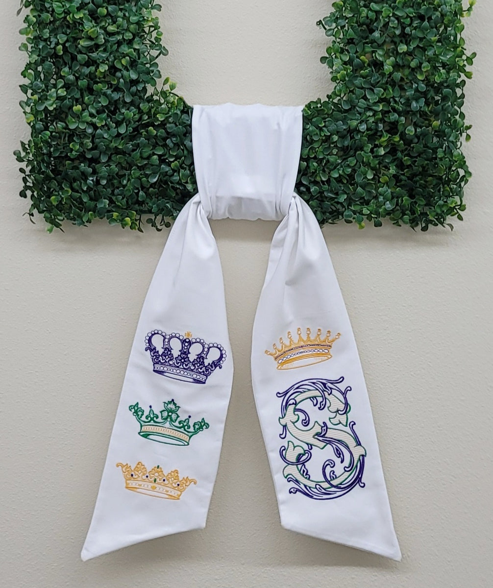 Wreath Sash Mardi Gras Crowns Personalized Embroidery – Personally ...